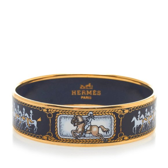 Hermes | Jewelry | Hermes Email Gm Horse Cloisonne Bangle Black Gold ...